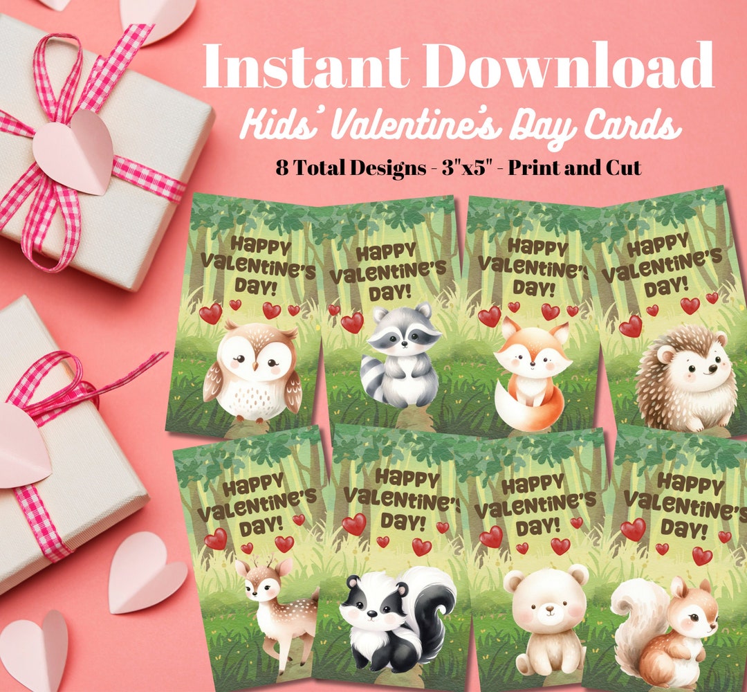 Printable Woodland Animals Valentine's Day Cards for Kids Forest Animal ...