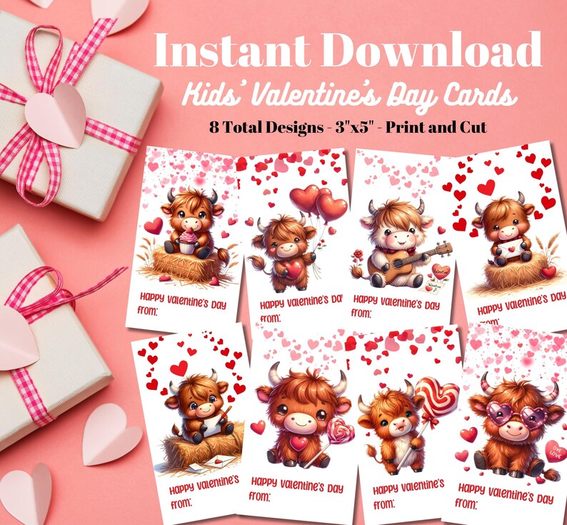 Printable Highland Cow Valentine's Day Cards for Kids Highland Cows ...