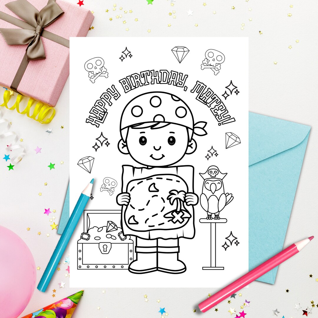 Printable Pirate Birthday Coloring Card for Kids - Download, Print, and ...