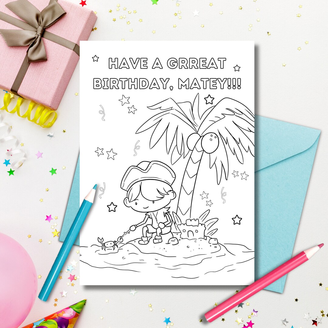Printable Pirate Birthday Coloring Card for Kids - Download, Print, and ...