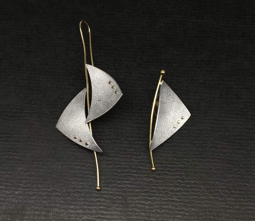 Tami Dean Sterling 14k 18k Mismatch Earrings, Vintage Artisan Signed ...
