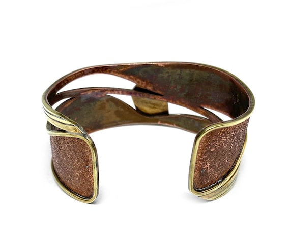 Beautiful 70s Artisan Mixed Metals & Lapis Lazuli Cuf… - Gem