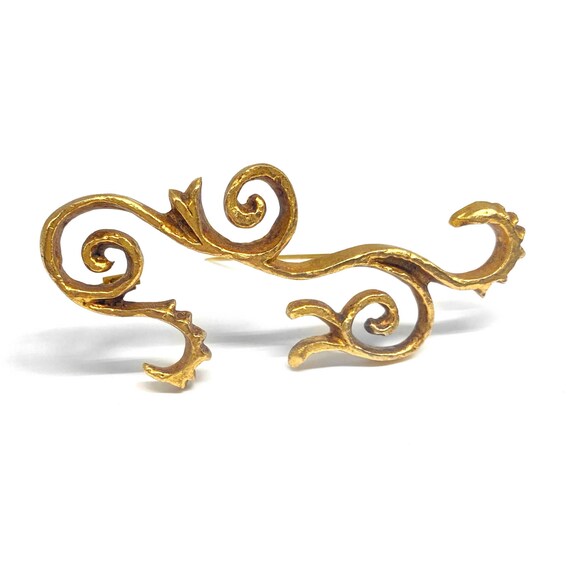 1950s 60s French Gilt Bronze Scroll Brooch Pin, Vinta… - Gem