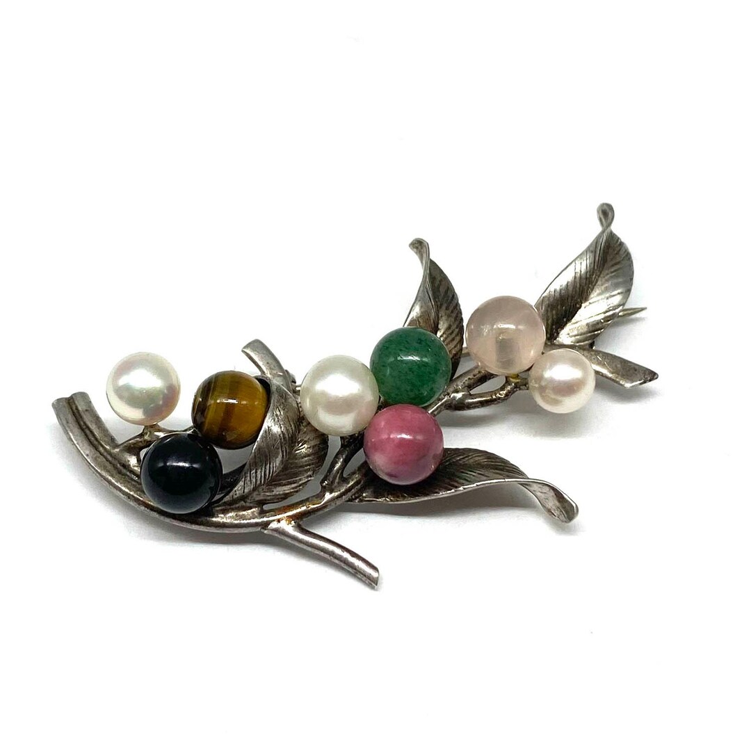 Signed Ming' Honolulu Sterling Silver Multi-gemstone Leaf Brooch ...