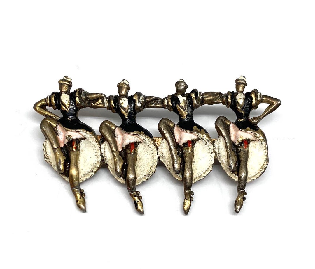 1940s Enamel Cancan Dancers Brooch, Vintage Figural Antique Bronzed Pot ...