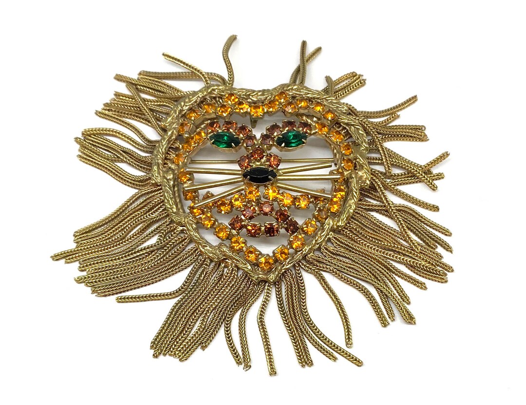 Giant Dominique De Tora Iconic Lion Head Brooch Vintage Statement ...