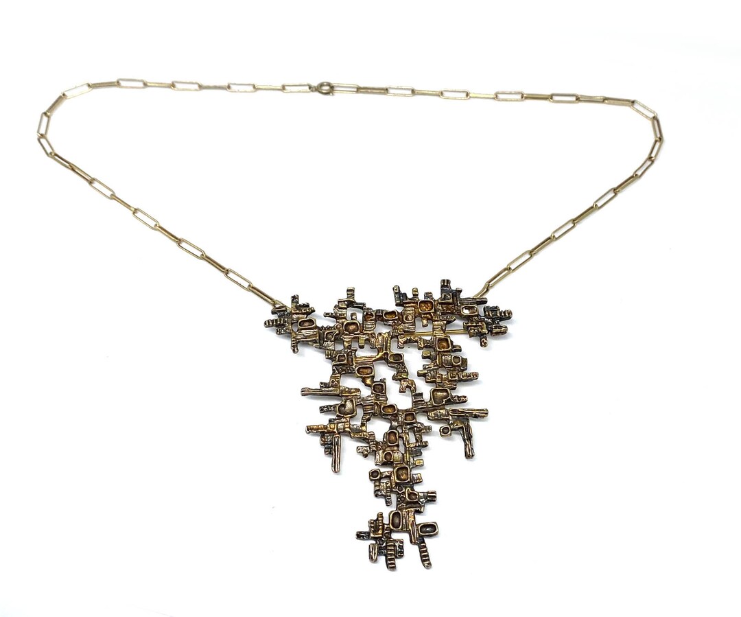 Big 70s Israel Modernist Gilt Sterling Brooch/pendant Necklace ...