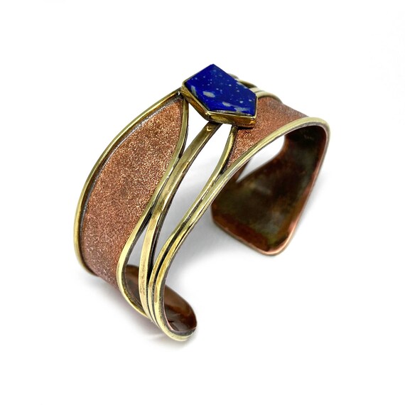 Beautiful 70s Artisan Mixed Metals & Lapis Lazuli Cuf… - Gem