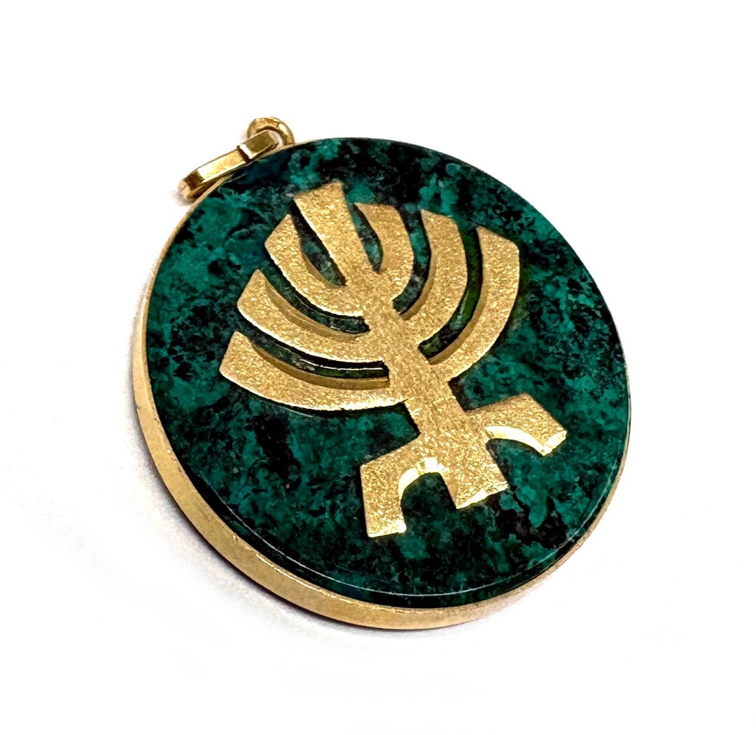 Vintage Israeli 14K Eilat Stone Menorah Pendant, Israel 1970s 1980s ...