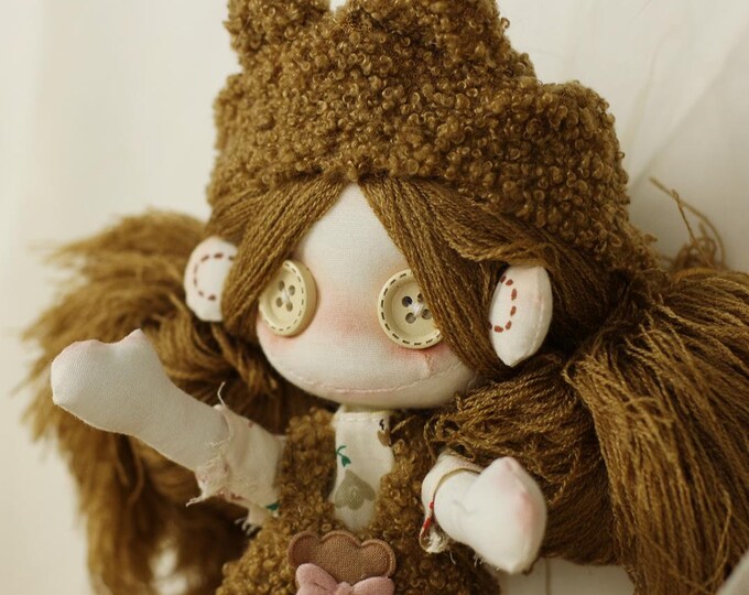 OOAK ragdoll Mini Teddy 20cm handmade button eyes rag doll, cute kawaii ...