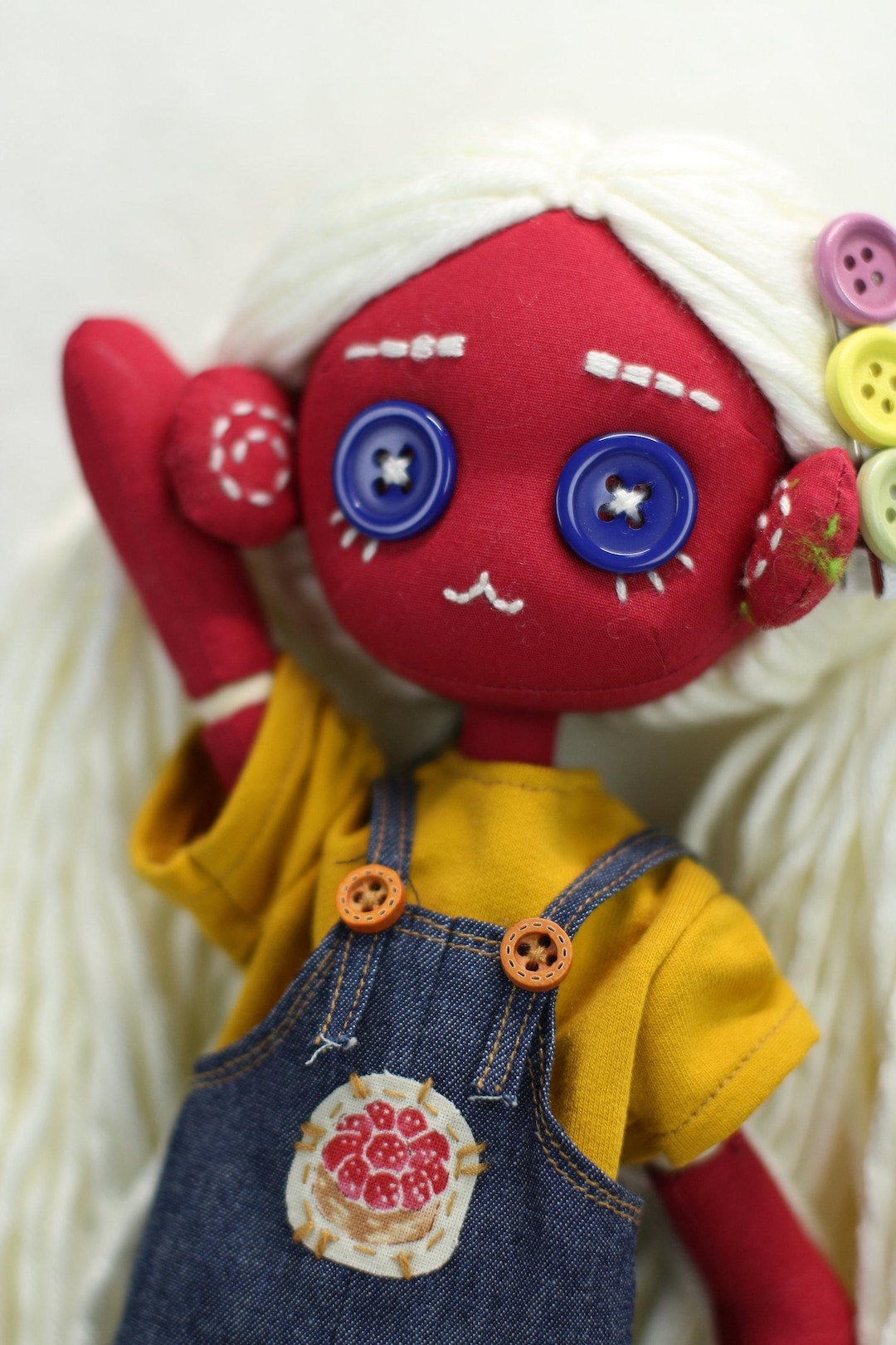 Button Eyes Ragdoll -30cm Vivid Poppy Country/prairie Doll - Red Demon ...