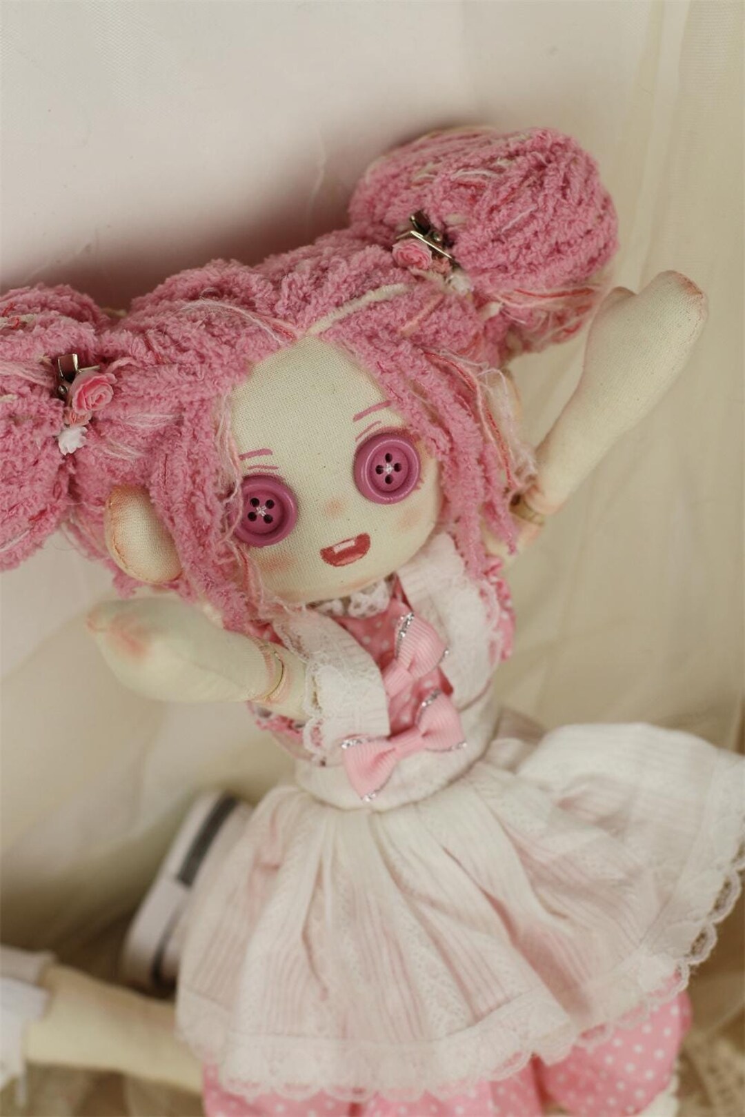 OOAK Ragdoll glady Momoko 33cm Handmade Pink Button Eyes Rag Doll, Cute ...