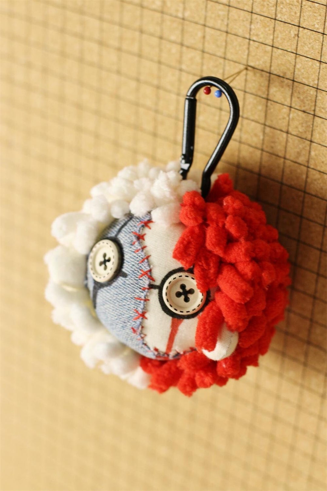 OOAK Ragdoll Head Plushy: Gemini Hair Clown Keychain, Backpack Charm ...