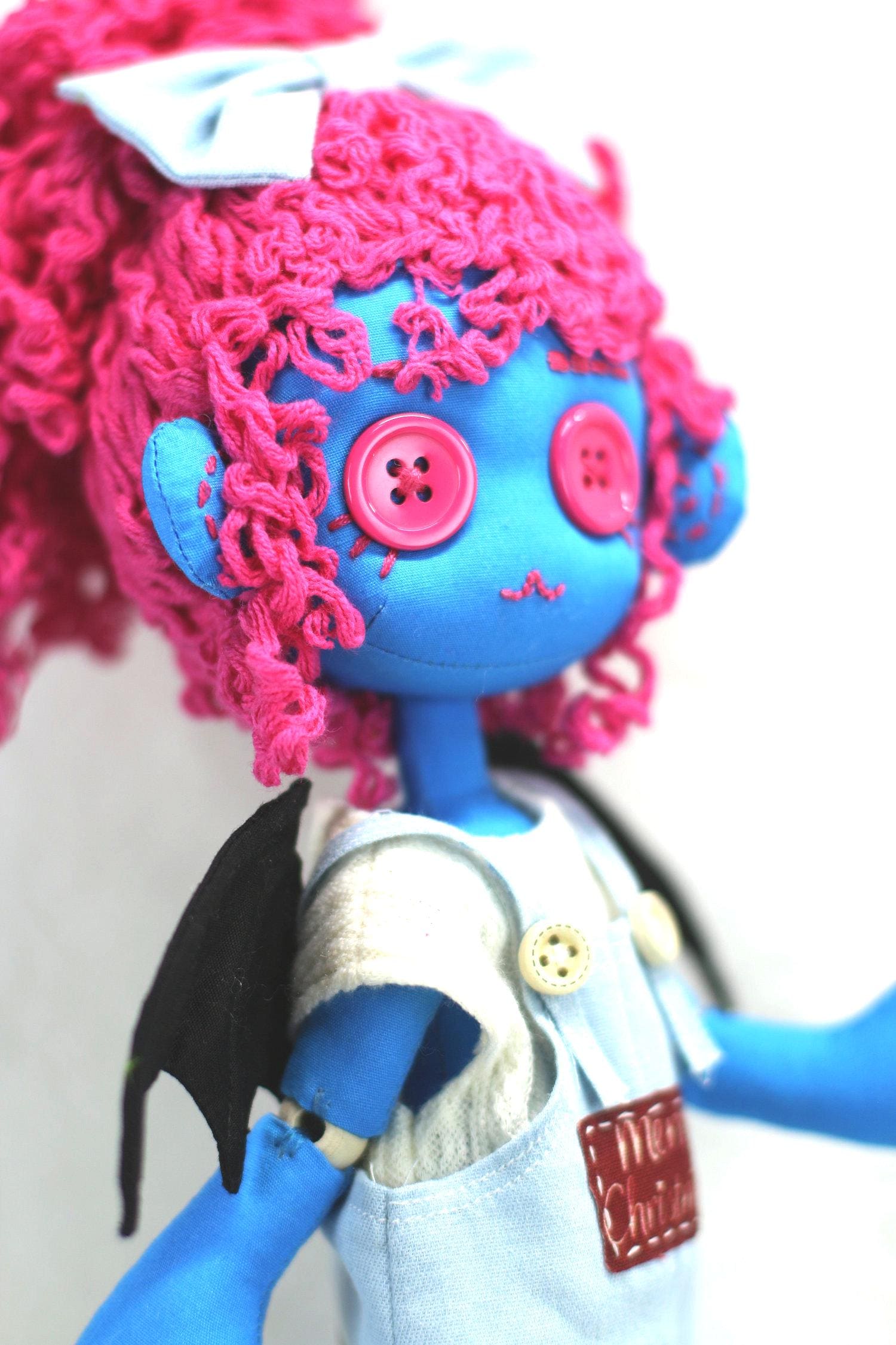 Button Eyes Ragdoll -30cm Vivid Poppy Country/prairie Doll - Blue Demon ...
