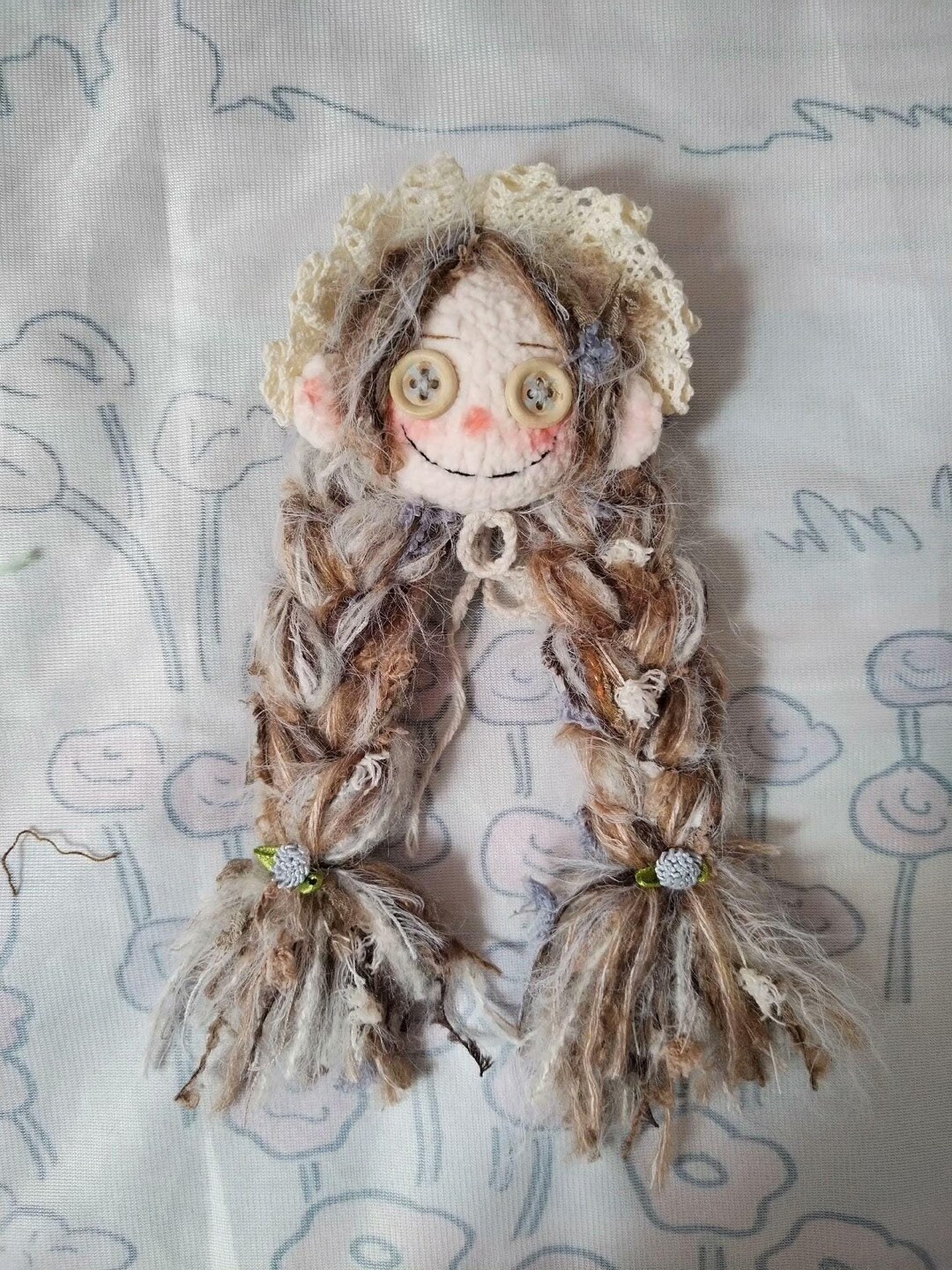 Alice Crochet Button Eyes Doll Head Keychain, Bag Charm, Knit Ragdoll ...