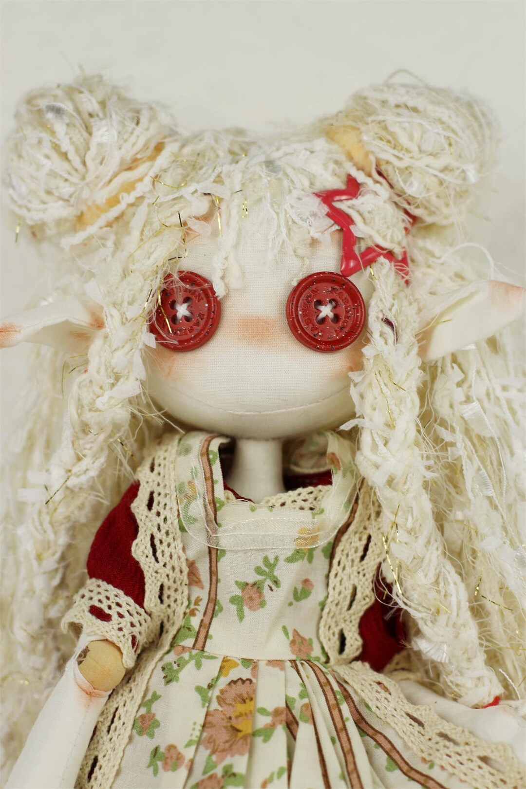 Button Eyes Ragdoll 33cm Country Girl in a Red Dress Rag Doll B ...
