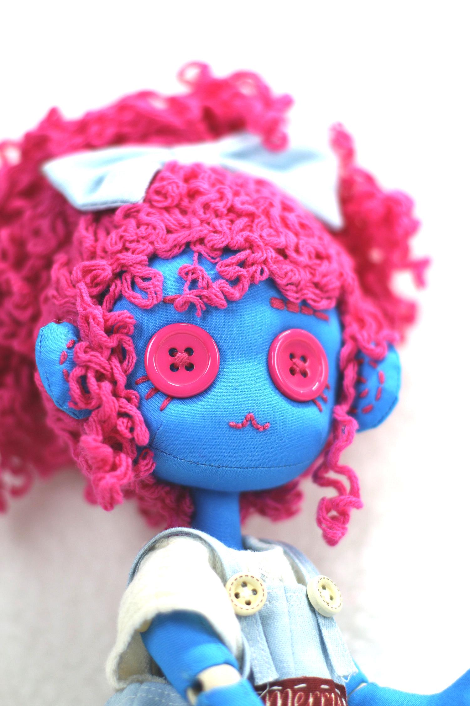 Button Eyes Ragdoll -30cm Vivid Poppy Country/prairie Doll - Blue Demon ...