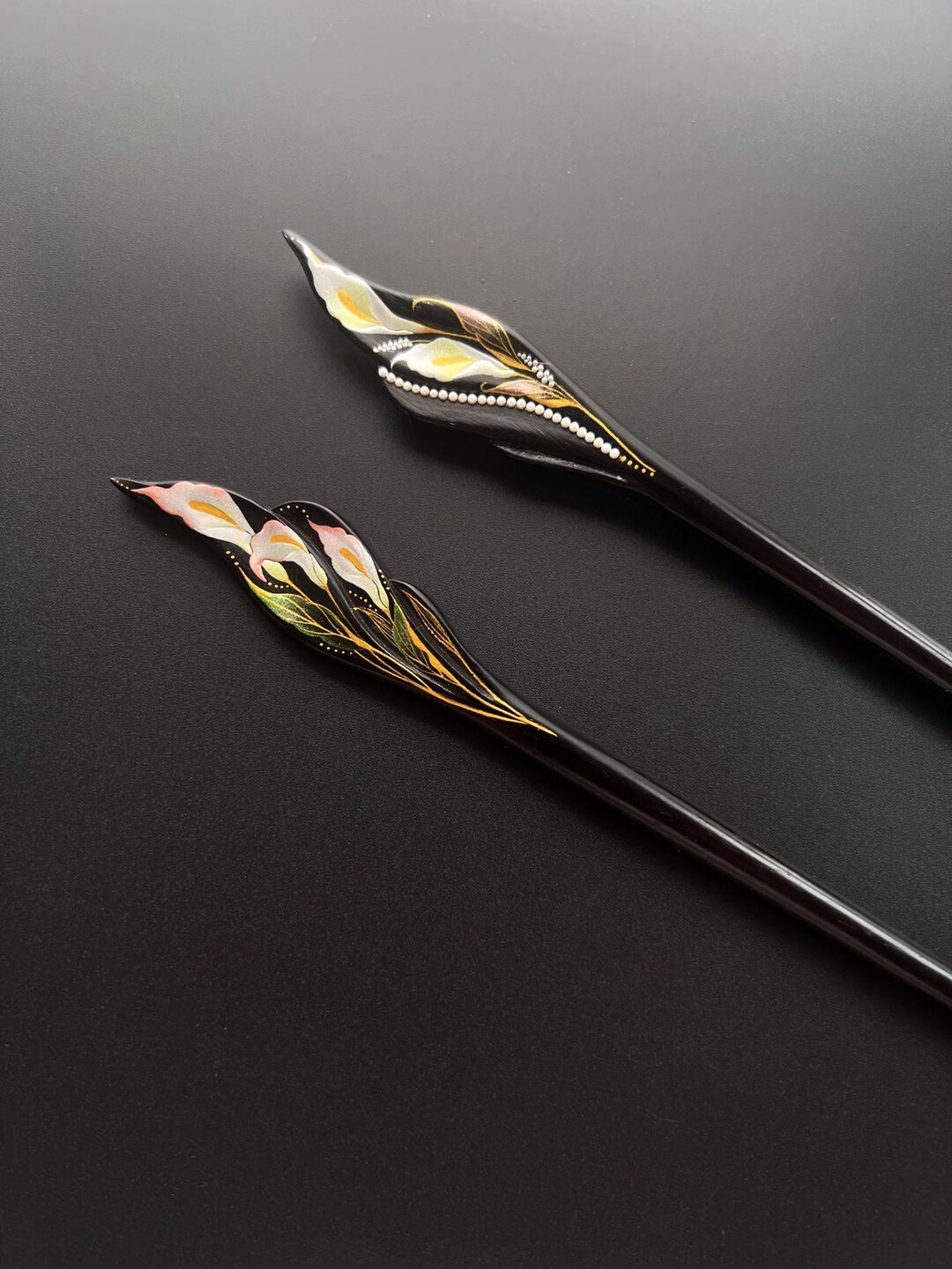 Exquisite Hand-painted Ebony Wood Calla Lily Ebony Hairpin (style A/B ...