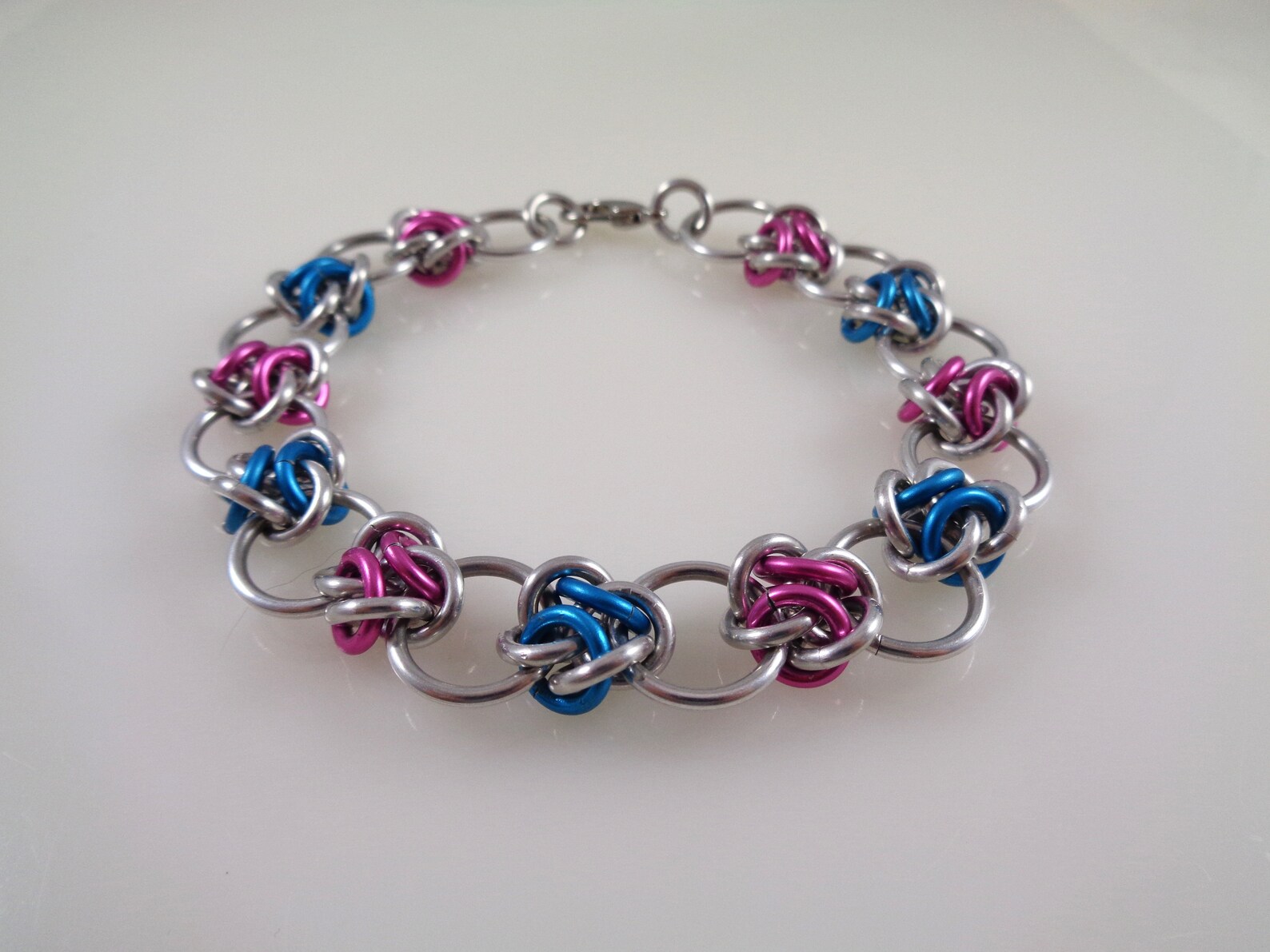 Four Winds Chainmail Bracelet Turquoise Pink and Silver Chain Mail ...