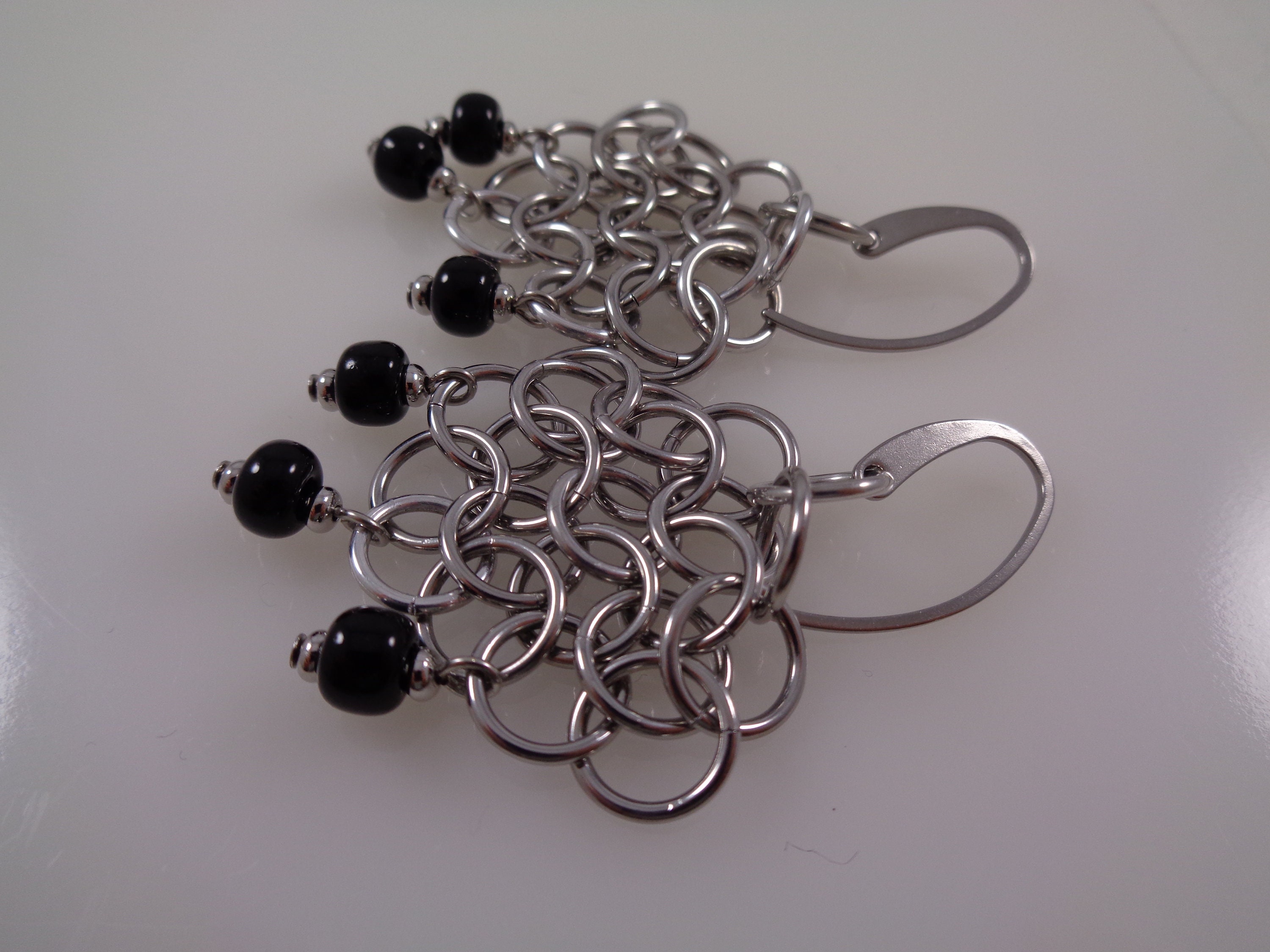 Silver and Black Chain Mail Earrings European 4-in-1 - Etsy