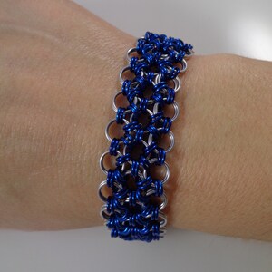 Japanese 12 in 2 Chainmail Bracelet; Blue & Silver Chain Mail Bracelet ...