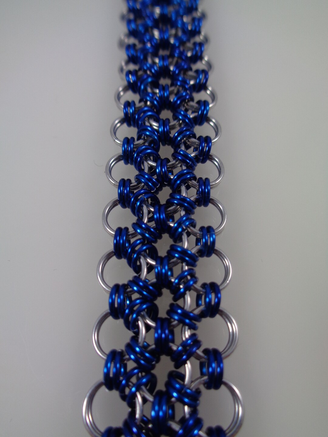 Japanese 12 in 2 Chainmail Bracelet; Blue & Silver Chain Mail Bracelet ...