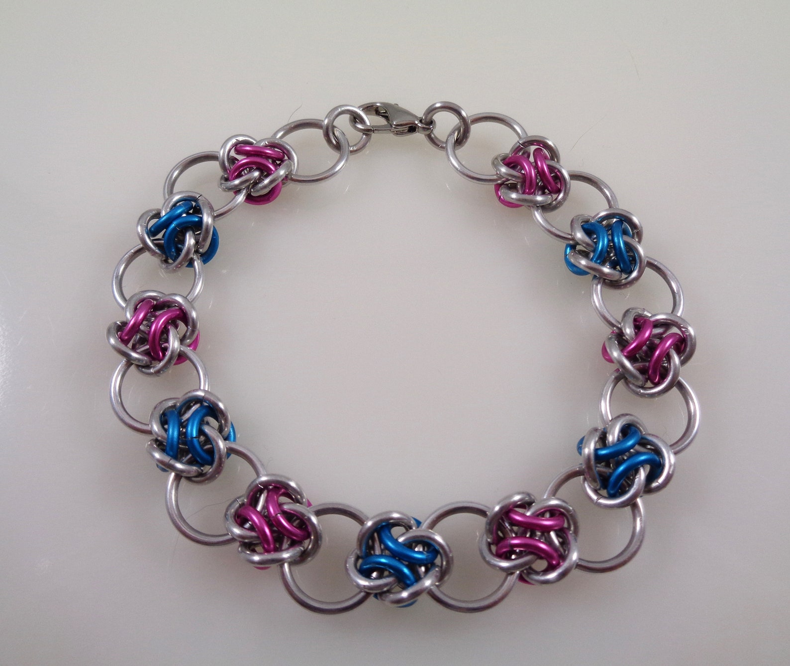 Four Winds Chainmail Bracelet Turquoise Pink and Silver Chain Mail ...