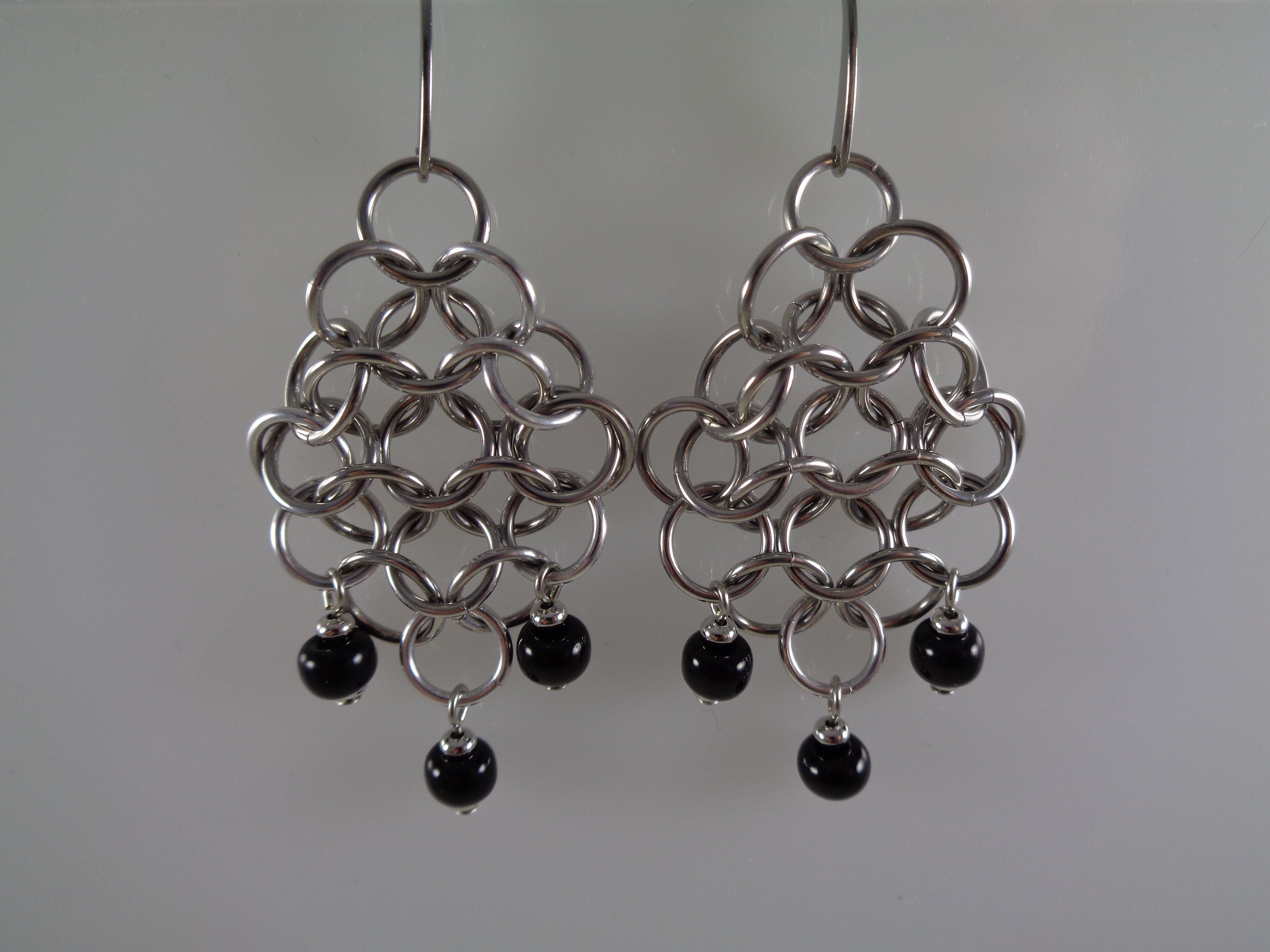 Silver and Black Chain Mail Earrings European 4-in-1 - Etsy
