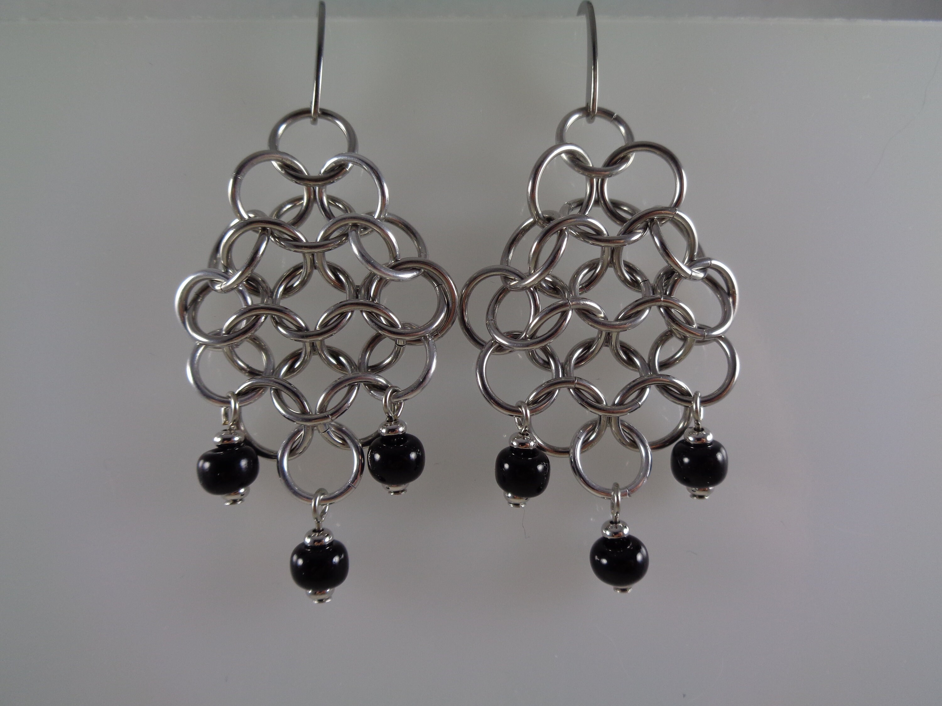 Silver and Black Chain Mail Earrings European 4-in-1 - Etsy