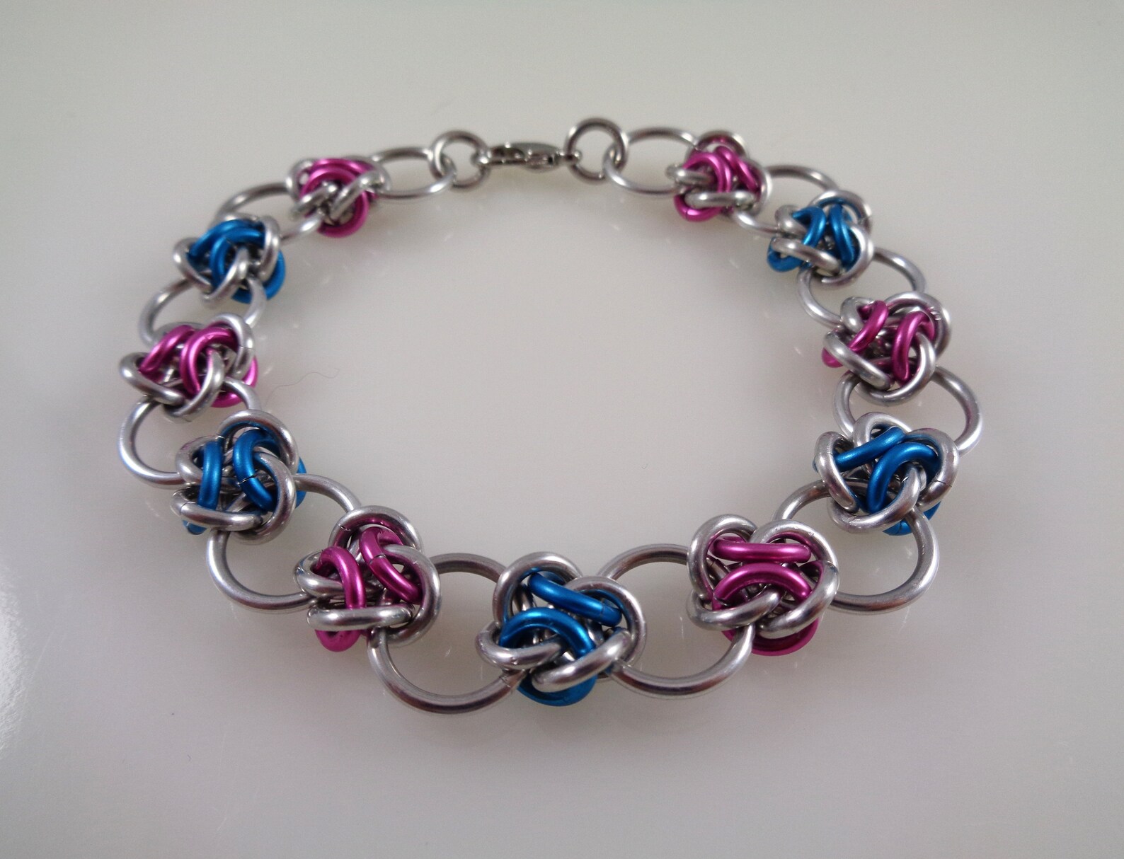 Four Winds Chainmail Bracelet Turquoise Pink and Silver Chain Mail ...