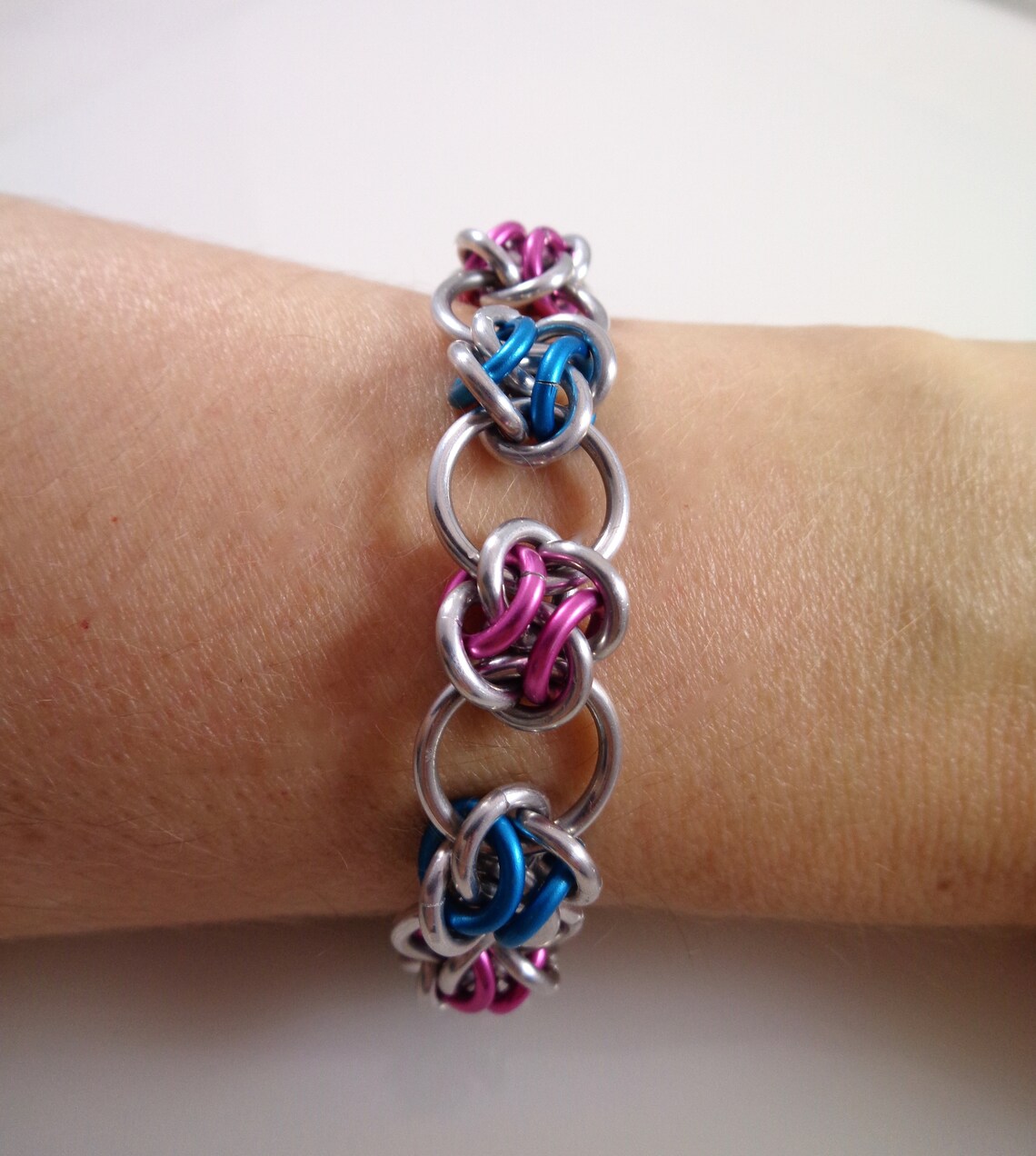 Four Winds Chainmail Bracelet Turquoise Pink and Silver Chain Mail ...