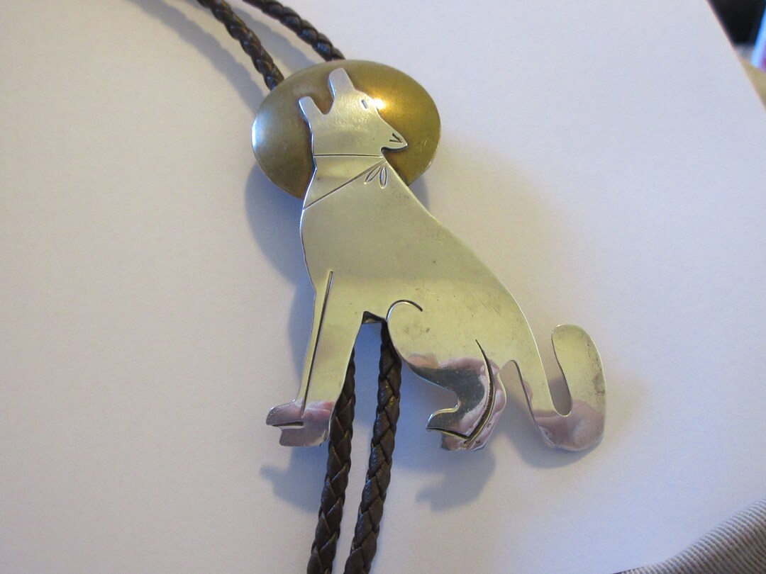 Wolf Bolo Tie-chavez Bolo Tie, Vintage Sterling Silver Navajo Ben G ...