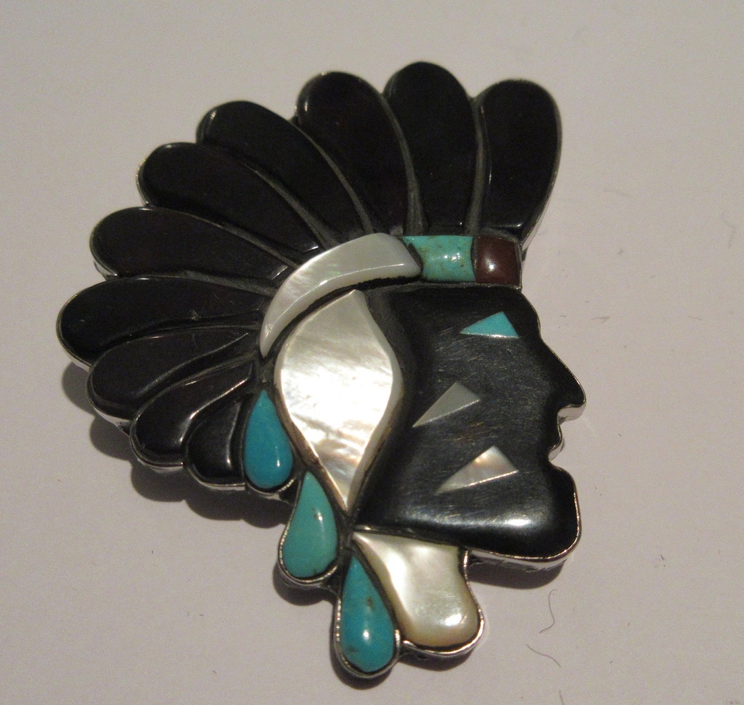 Chief Bolo Tie, Native American Silver Tone Chief Indian W/ Multi Stone ...