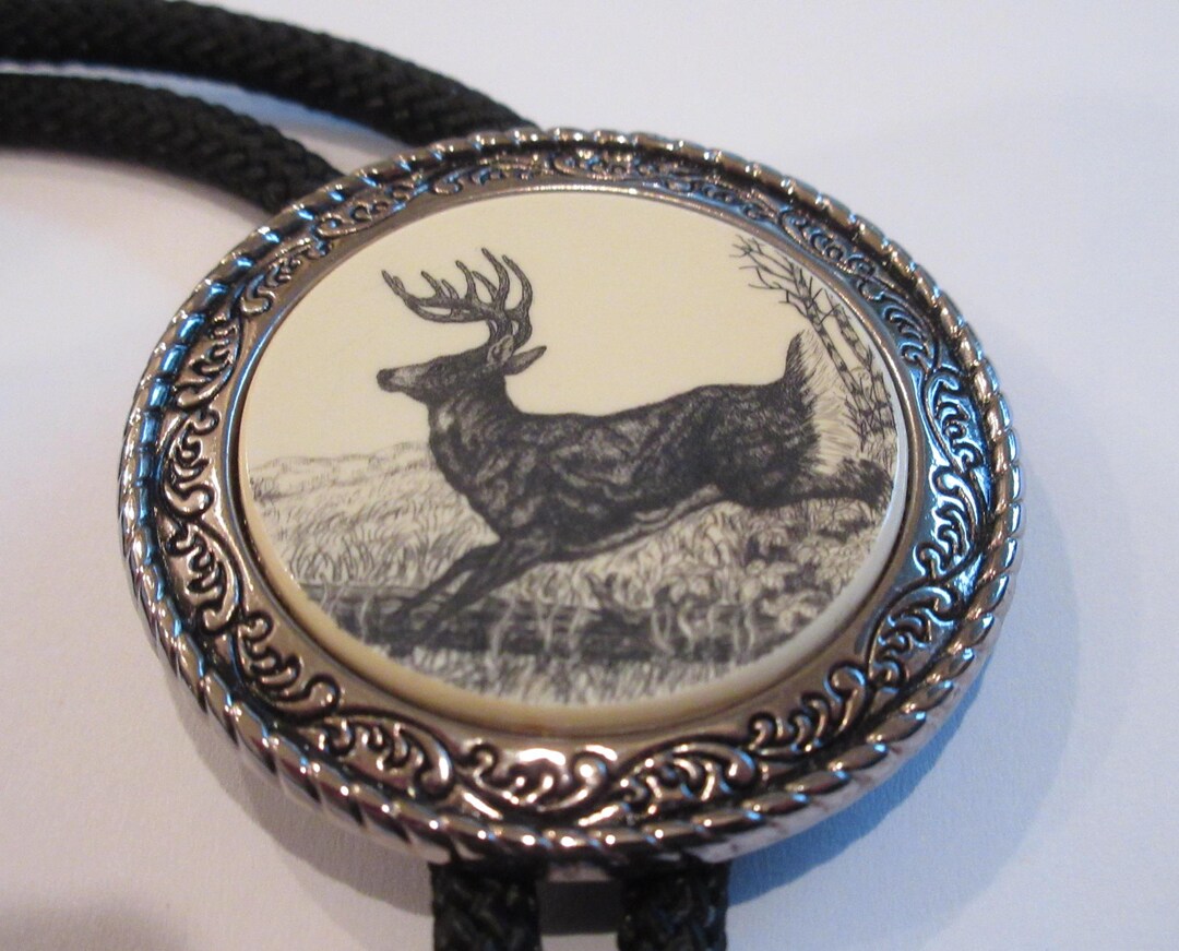Barlow Bolo Tie, Barlow Etched Deer Stag in Pewter Tone Bolo Tie IC Lot ...