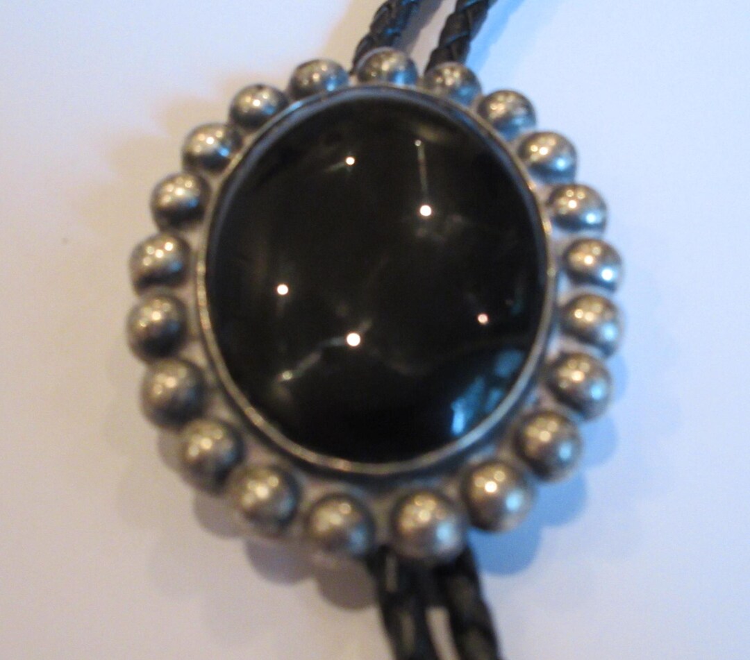 Onyx Bolo Tie, Vintage TAXCO Sterling Silver Mexico Mexican Onyx/jet ...
