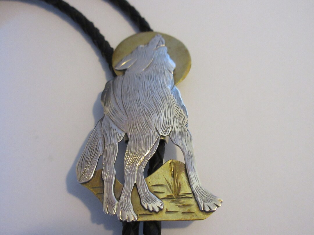 Wolf Bolo Tie-gifts for Him-vintage Sterling Silver Navajo Signed LB ...