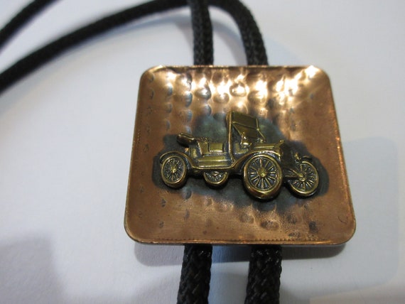 Car Bolo Tie-Gifts for Him-Vintage Aged Gold Tone Car… - Gem
