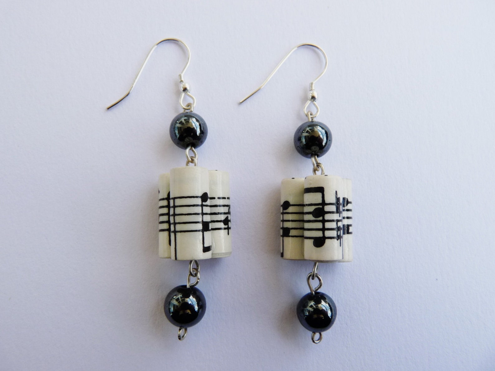 Music Notes Paper Bead Earrings With Hematite Beads - Etsy