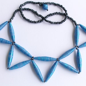 Iridescent Blue Paper Bead Necklace - Etsy