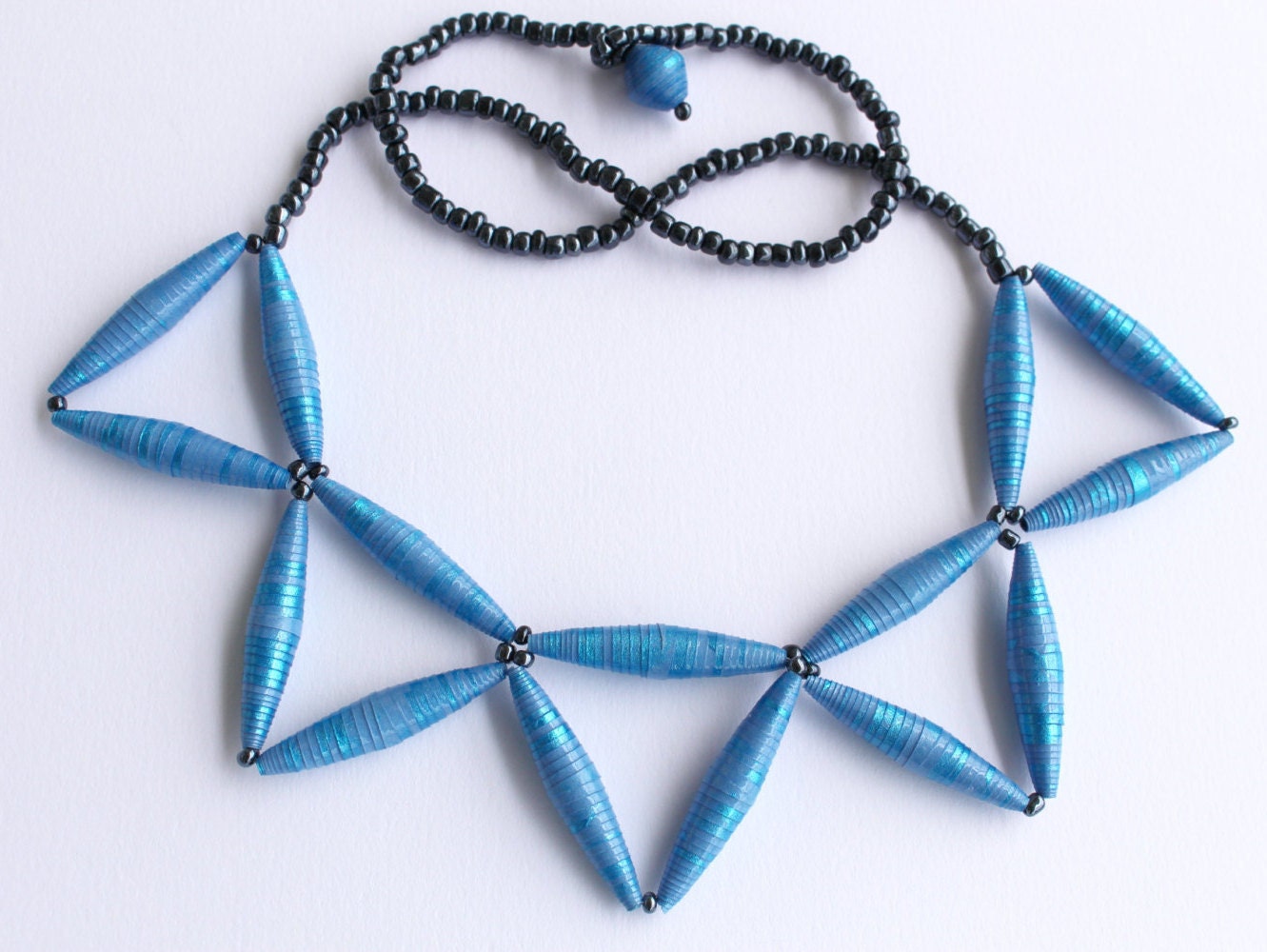 Iridescent Blue Paper Bead Necklace - Etsy