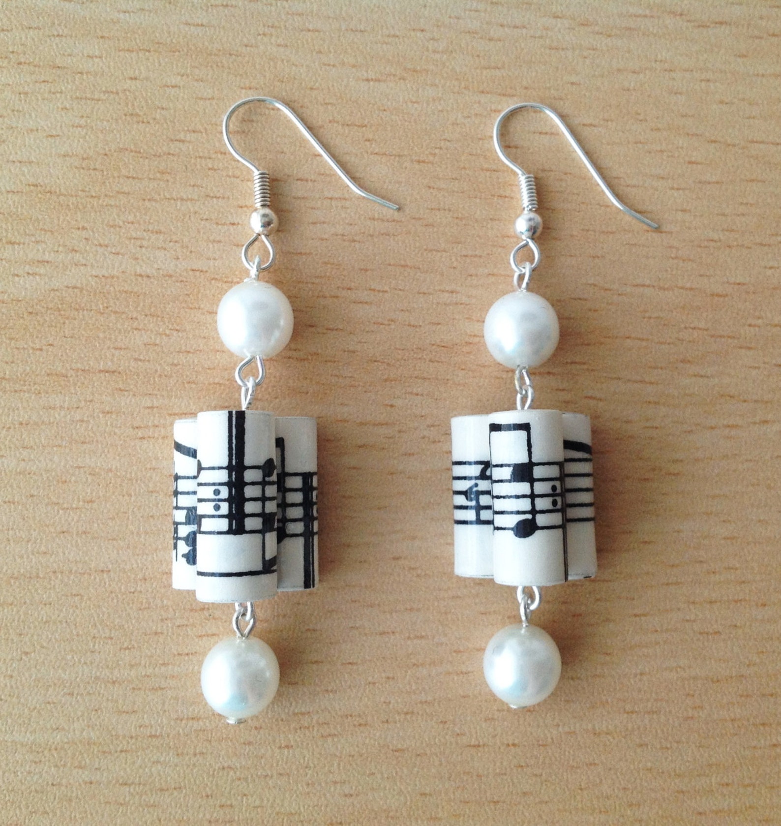 Music Notes Paper Bead Earrings With Pearls - Etsy UK
