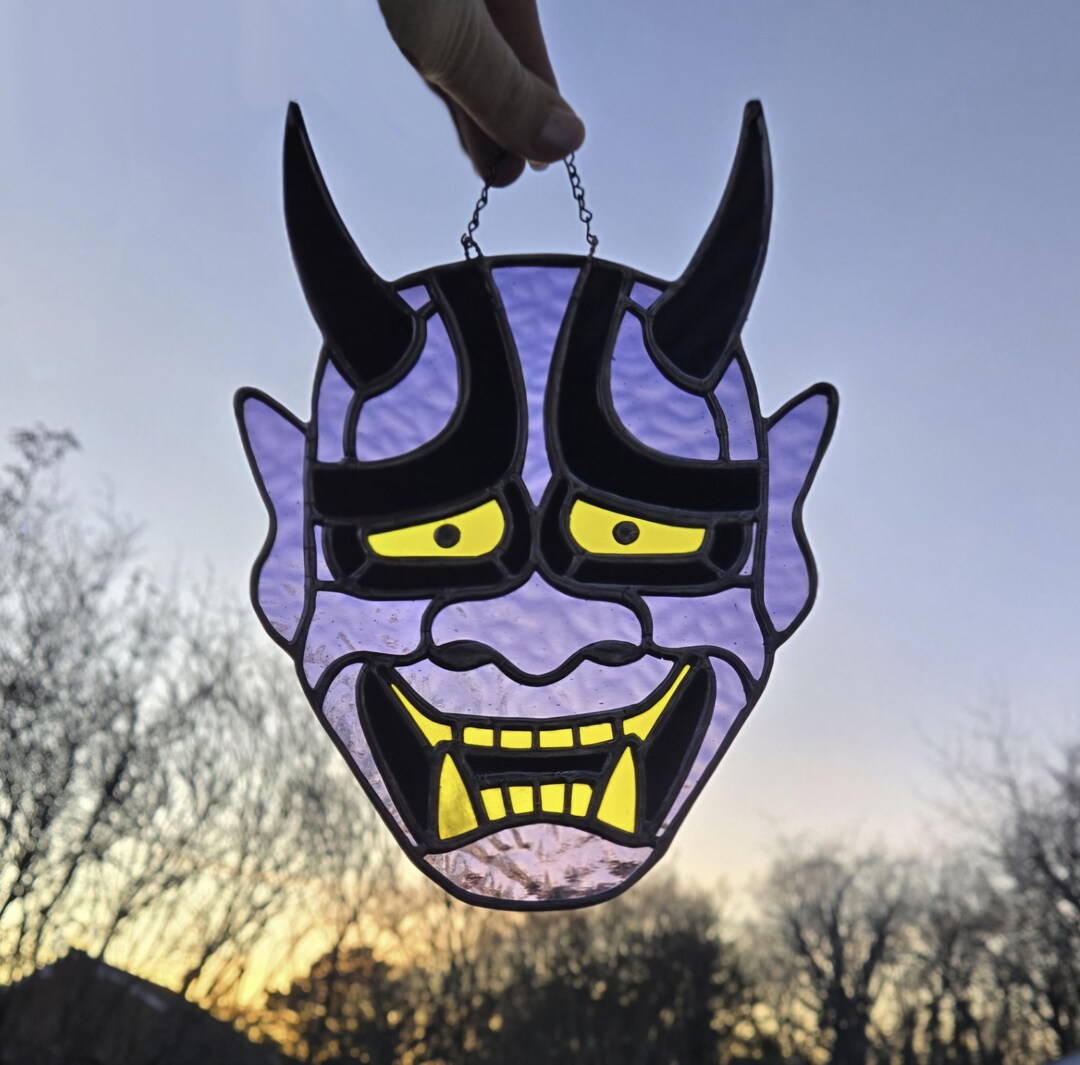 Stained Glass Hannya Oni Japanese Mask Window Sun Catcher Hang - Etsy
