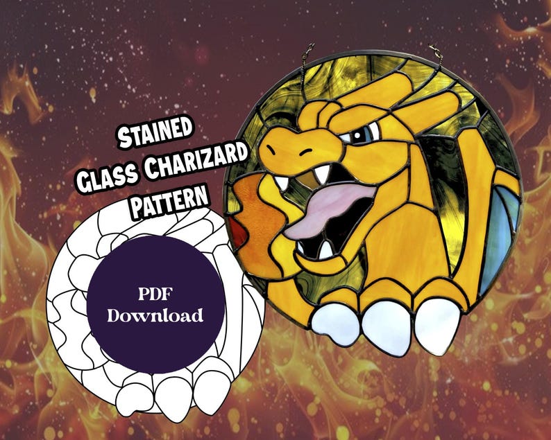 Stained Glass CHARIZARD Pokemon Lizard PATTERN PDF Download - Etsy