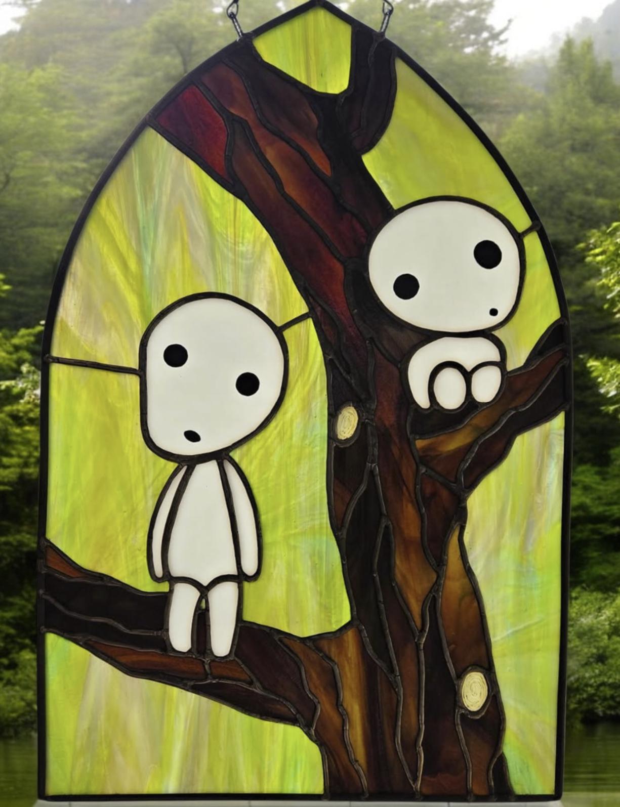 Anime Tree Forest Spirits Kodama Stained Glass Panel - Etsy