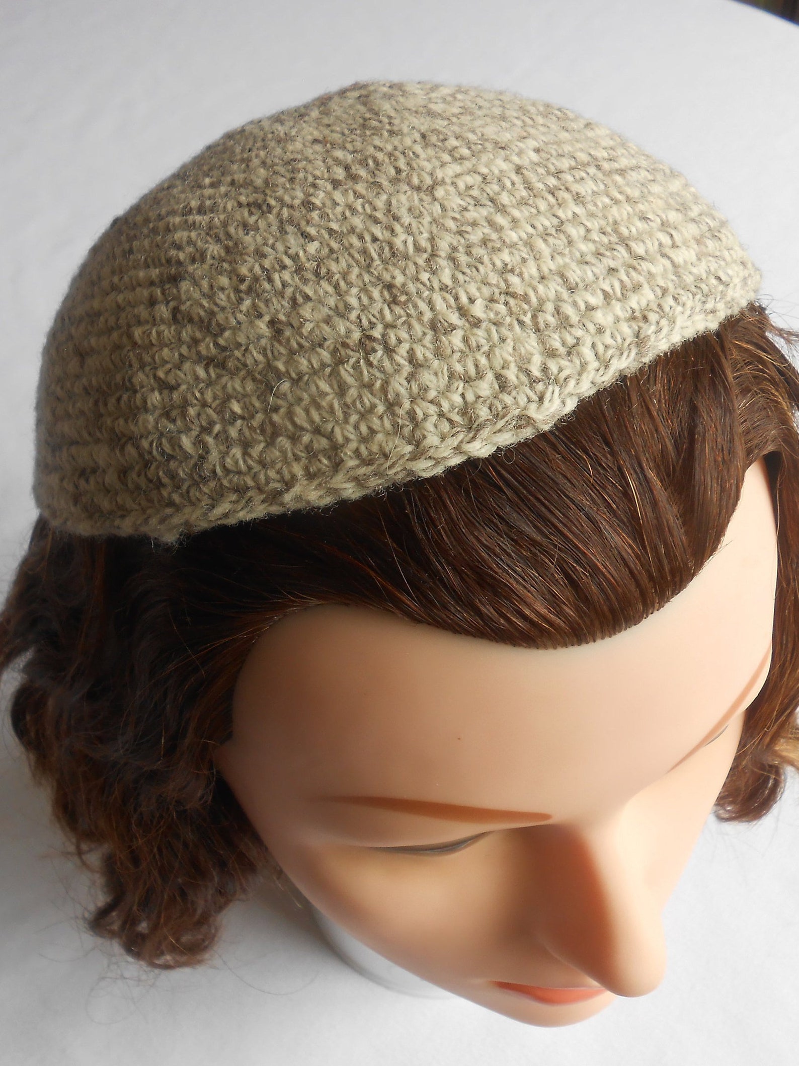 Mens 9 Inch Wool Frik Kippah in Brown, Gray and Cream, Nine Inch 23 ...