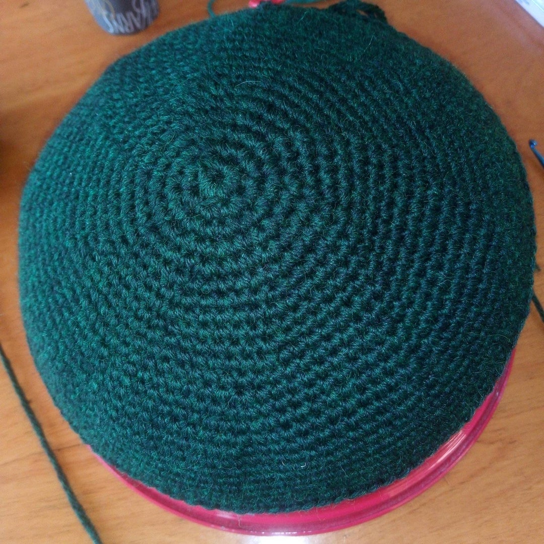Dark Green Peruvian Wool Frik Kippah, Men's Crocheted 9.5" Plain Design ...
