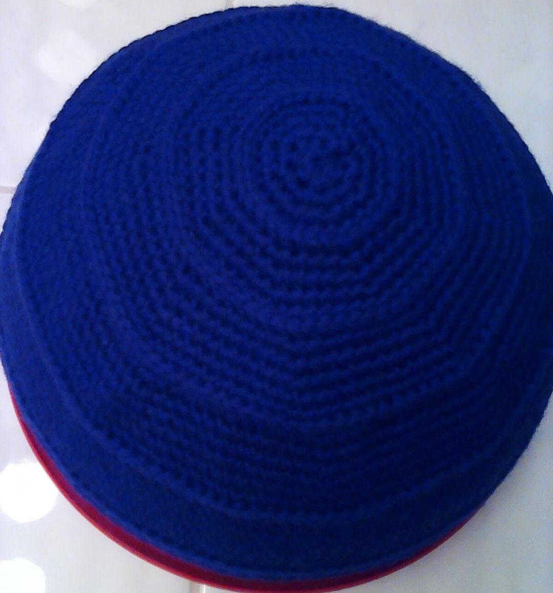 Navy Blue Wool Crocheted Mens Kippot, Extra Large Mens Knit Yarmulke ...