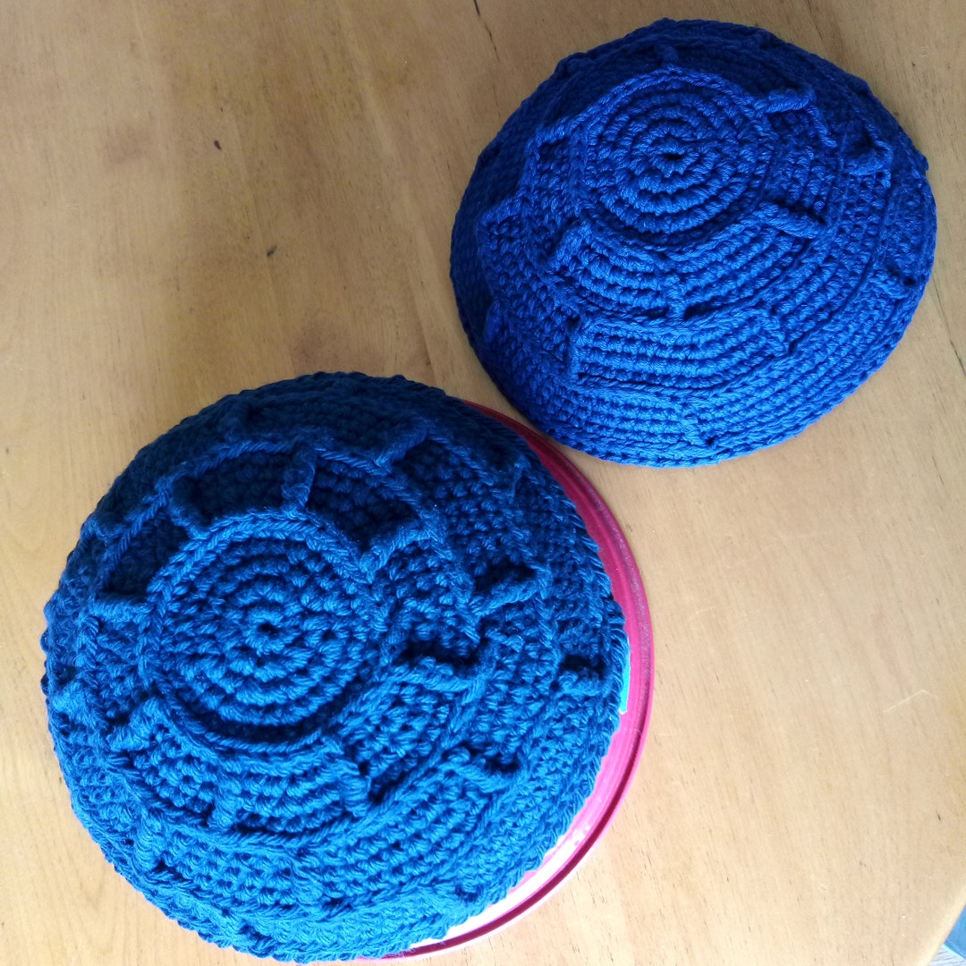 Men's Navy Blue Cotton Jacobs Wheel Kippot, 7.75 Inch Vegan Non-wool ...