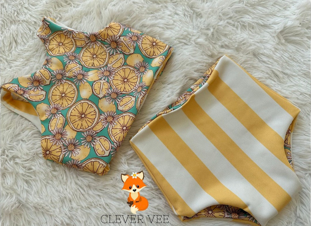 Girls Lemon Swimsuit, Baby Bathing Suit, Girls 2 Piece Swim, Kids ...