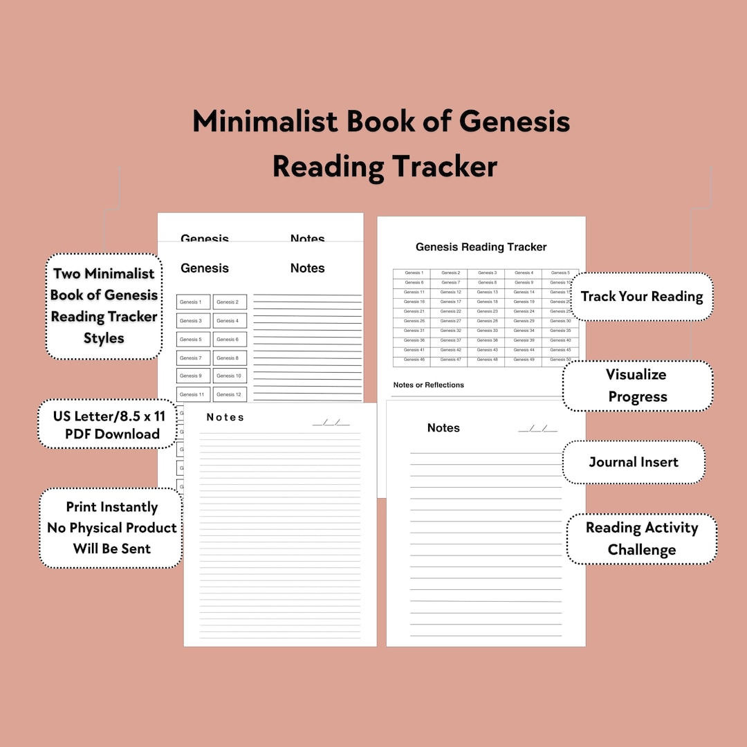 Genesis Bible Reading Tracker – Minimalist Printable, Bible Study ...